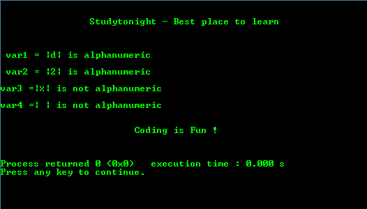 C Program To Check If Character String Is Alphanumeric Using Isalnum Function C Programs