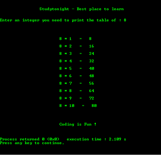Multiplication Table Program In C Using While Loop