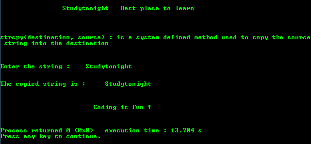 C Program To Copy String Using Strcpy Function C Programs 
