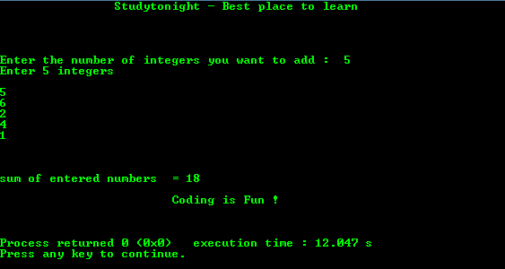 Program To Find Sum Of N Numbers In C Language C Programs Studytonight