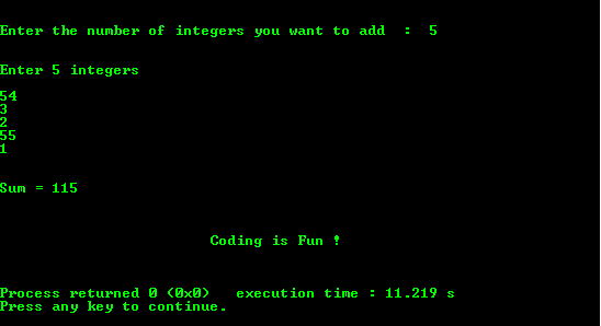Program To Find Sum Of N Input Numbers Using Array C Programs 
